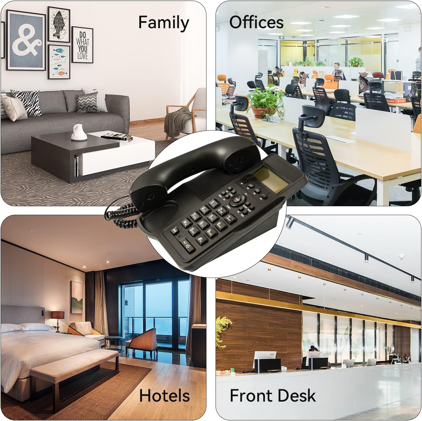 Corded Telephone Landline Telephone, Dual Interface Wired Telephone Big Button Landline Phones with Caller Identification Suitable for Office, Front Desk, Home, Hotel, Corded Landline (Black)