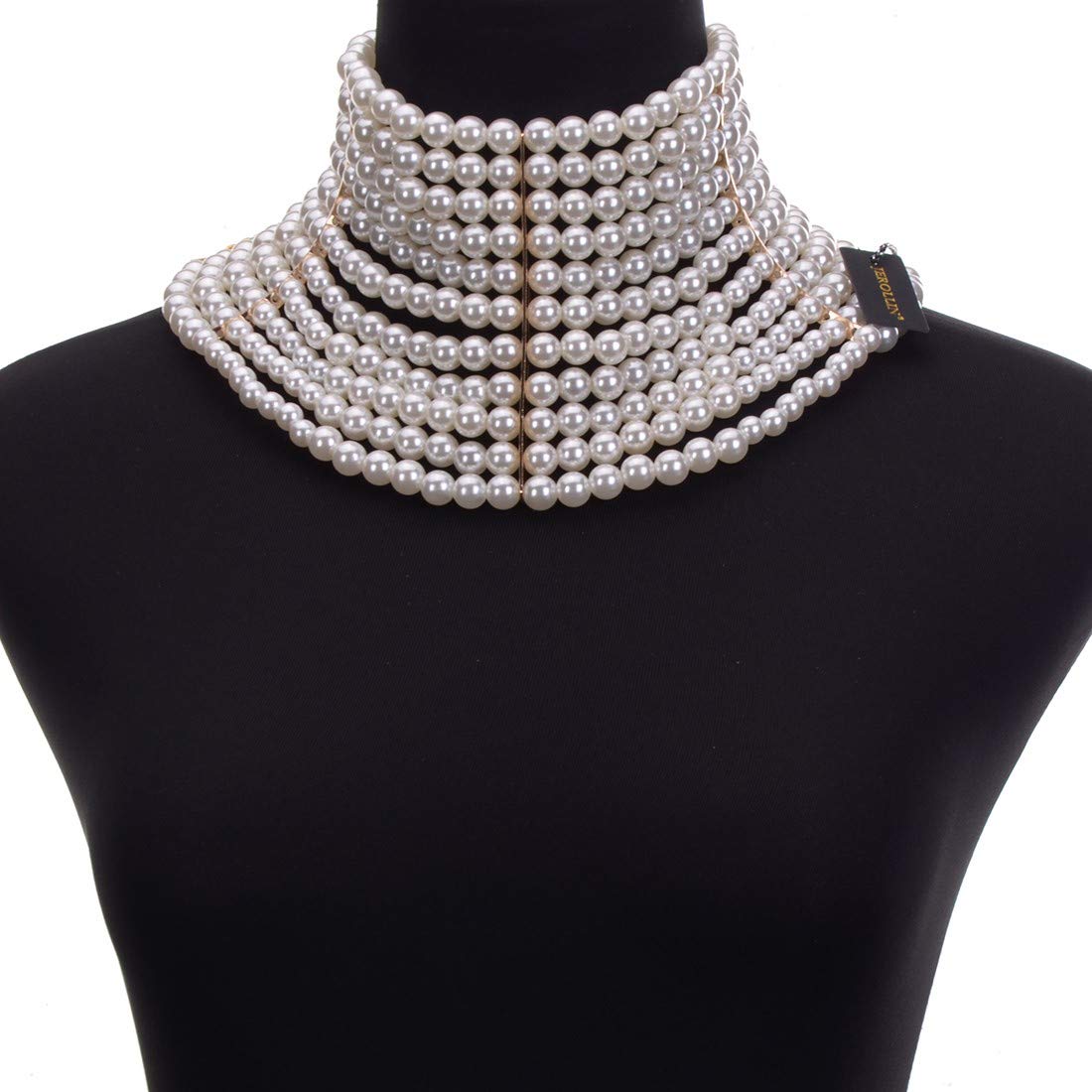 Chunky Statement Necklace, Pearls Bib Necklace Costume Novelty Fashion Jewelry White