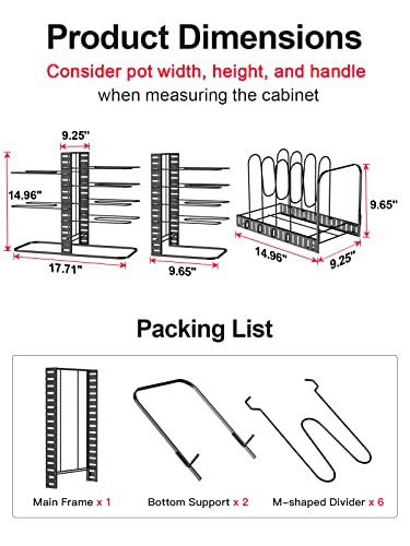 MUDEELA Pots and Pans Organizer : Rack for Cabinet, 8-Tier Kitchen Cabinet Organizers and Storage, Adjustable Pot Racks, Pot Organizer Rack for under Cabinet with 3 DIY Methods