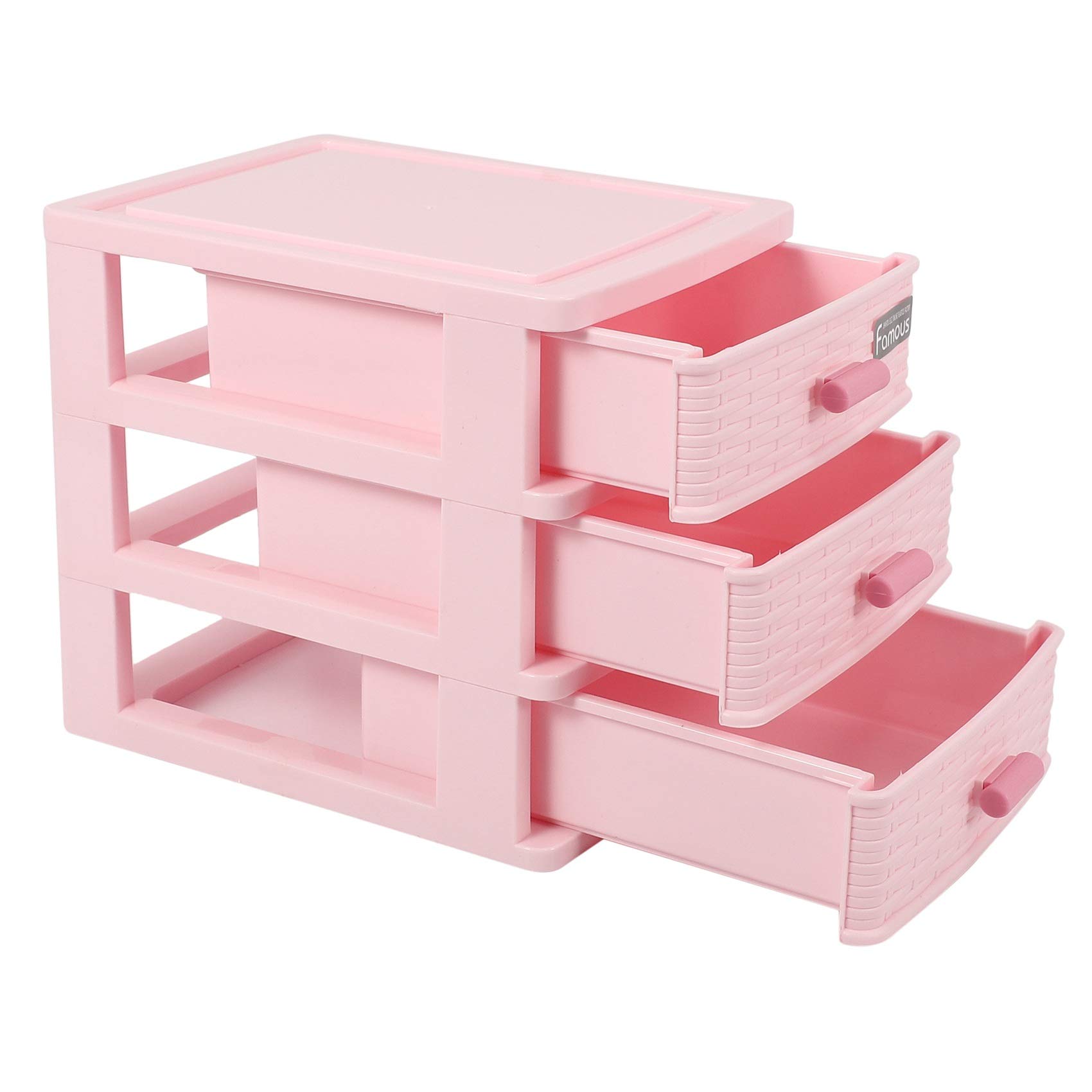 Luejnbogty Plastic Drawer Designed 3 Compartment Jewelry Storage Box Pink