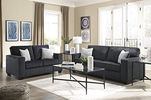 Signature Design by Ashley Altari Modern Loveseat with 2 Accent Pillows, Dark Gray