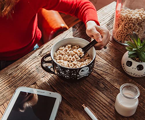 Disney The Nightmare Before Christmas Cross Bones Ceramic Soup Mug Bowl With Spoon | Holds 24 Ounces