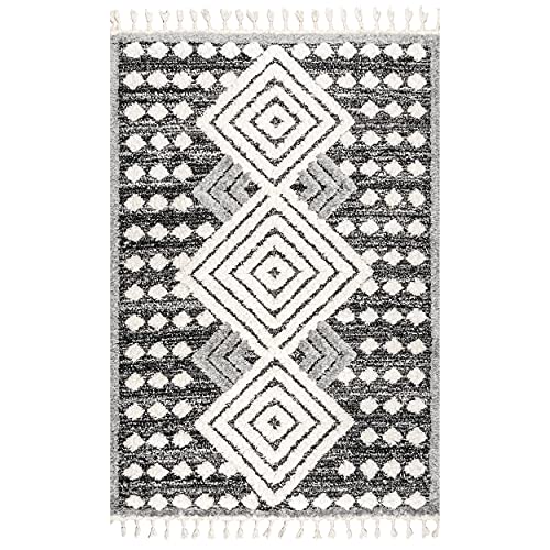 nuLOOM Saveah High Low Soft Shaggy Moroccan Diamond Tassel Area Rug, 4x6, Grey