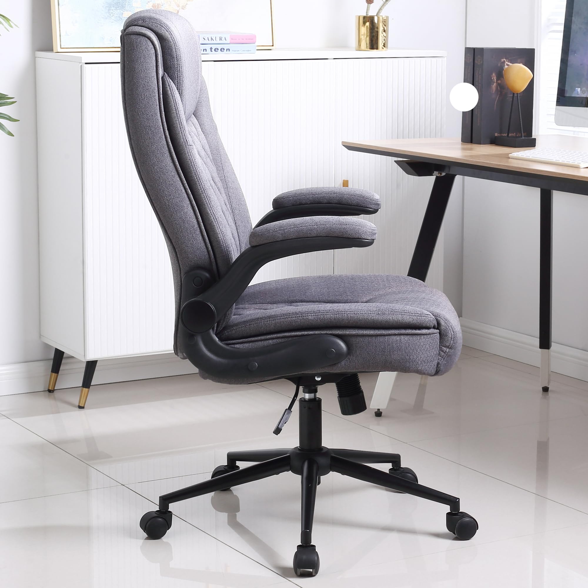 Executive Office Chair, Ergonomic Home Office Desk Chairs, Fabric Computer Chair with Lumbar Support, Flip-up Armrests and Adjustable Height,High Back Work Chair(7022) (7022-A)