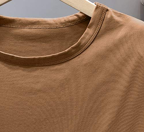MISSACTIVER Women Summer Loose Slim Tank Top Solid Cotton Sleeveless Vest Round Neck Cami Shoulder Pads T-Shirts (Medium, Khaki)