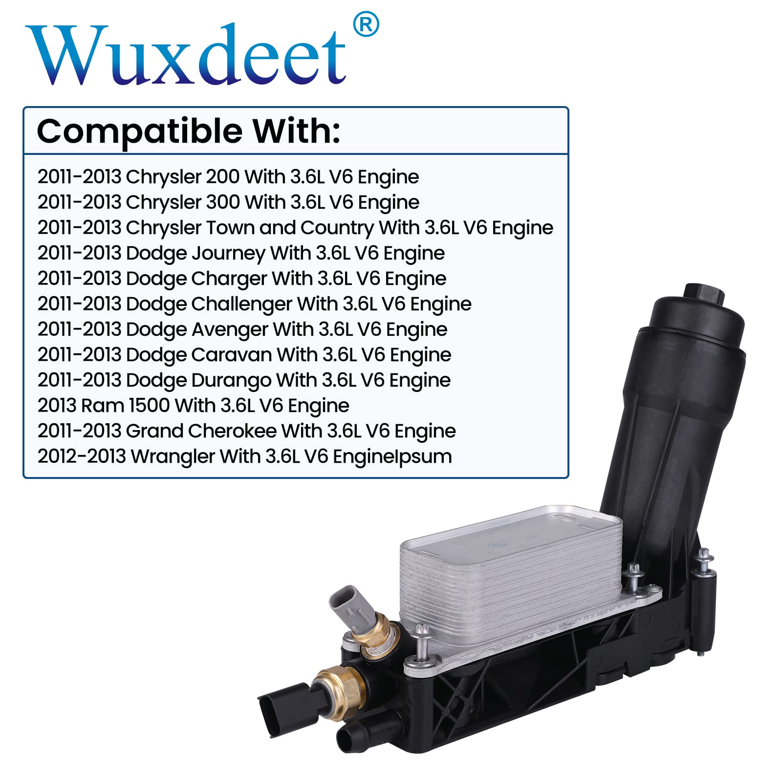 Engine Oil Cooler and Oil Filter Housing Adapter Assembly Replace 5184294AE, Compatible with 2011-2013 Dodge Charger Ram Chrysler 200/300 3.6L V6 Engine
