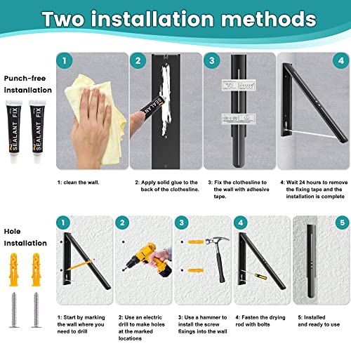 Vaselin Invisible Clothes Drying Rack, Retractable Clothes Drying Rack, Wall Mounted Clothes Drying Rack, for Laundry Room Space 13.7 x 1.85x 0.51inches