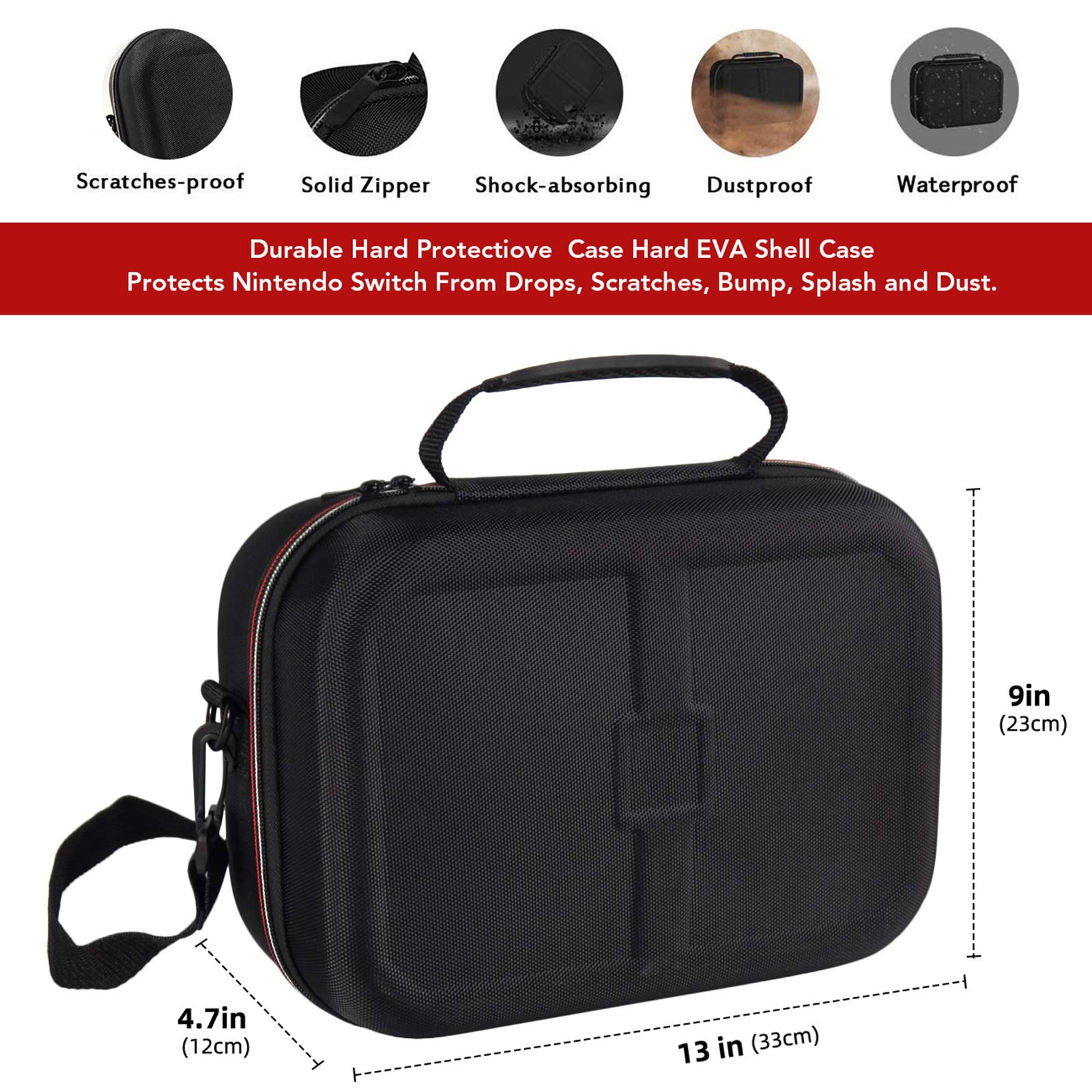 Deluxe Travel Carrying Case for Nintendo Switch / Switch Lite, Sturdy Hard Shell Carrying Bag for Storage Switch Console, Dock, Pro Controller, Accessories with Shoulder Strap 18 Game Cards Slot