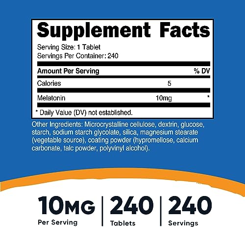 Nutricost Melatonin 10mg, 240 Tablets - 10mg Per Serving, Non-GMO, Gluten Free