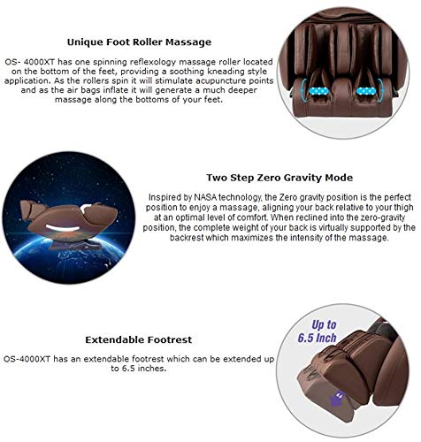 Osaki OS-4000XT B Massage Chair with LED Light Control, Brown, Ache Sensor, L-Track Massage, 2-Step Zero Gravity Mode, 6 Massage Styles, 6 Auto Massage Programs, Space Saving Technology