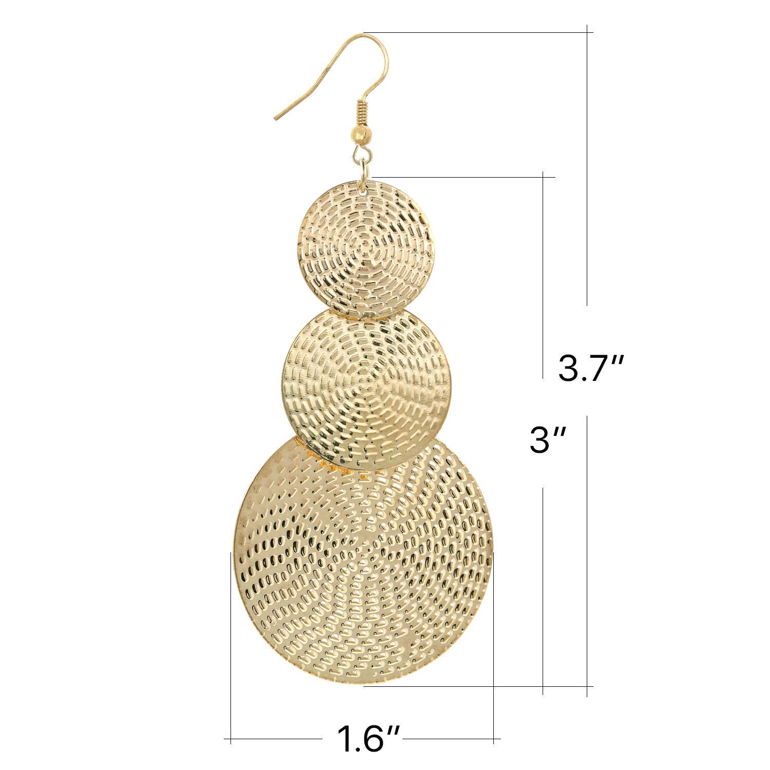 COZLANE 14K Gold Triple Round Disc Earrings Dangle Drop Carved Big Dangling Bohemia Vintage Circular Statement Chandelier Earrings for Women