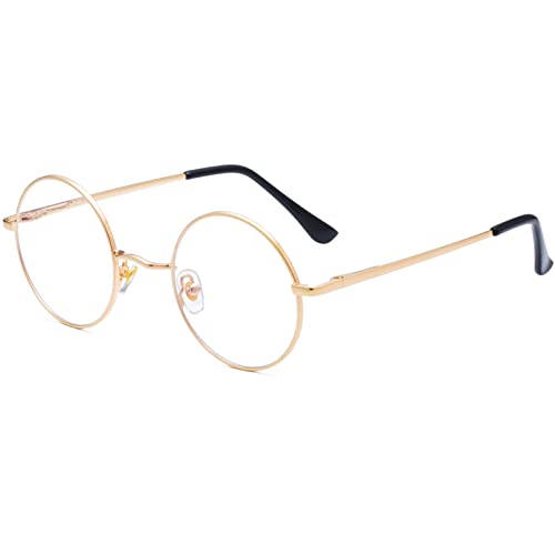 EYLRIM Small Round Clear Lens Glasses for Women Men Circle Metal Frame Eyeglasses(B1 Gold)
