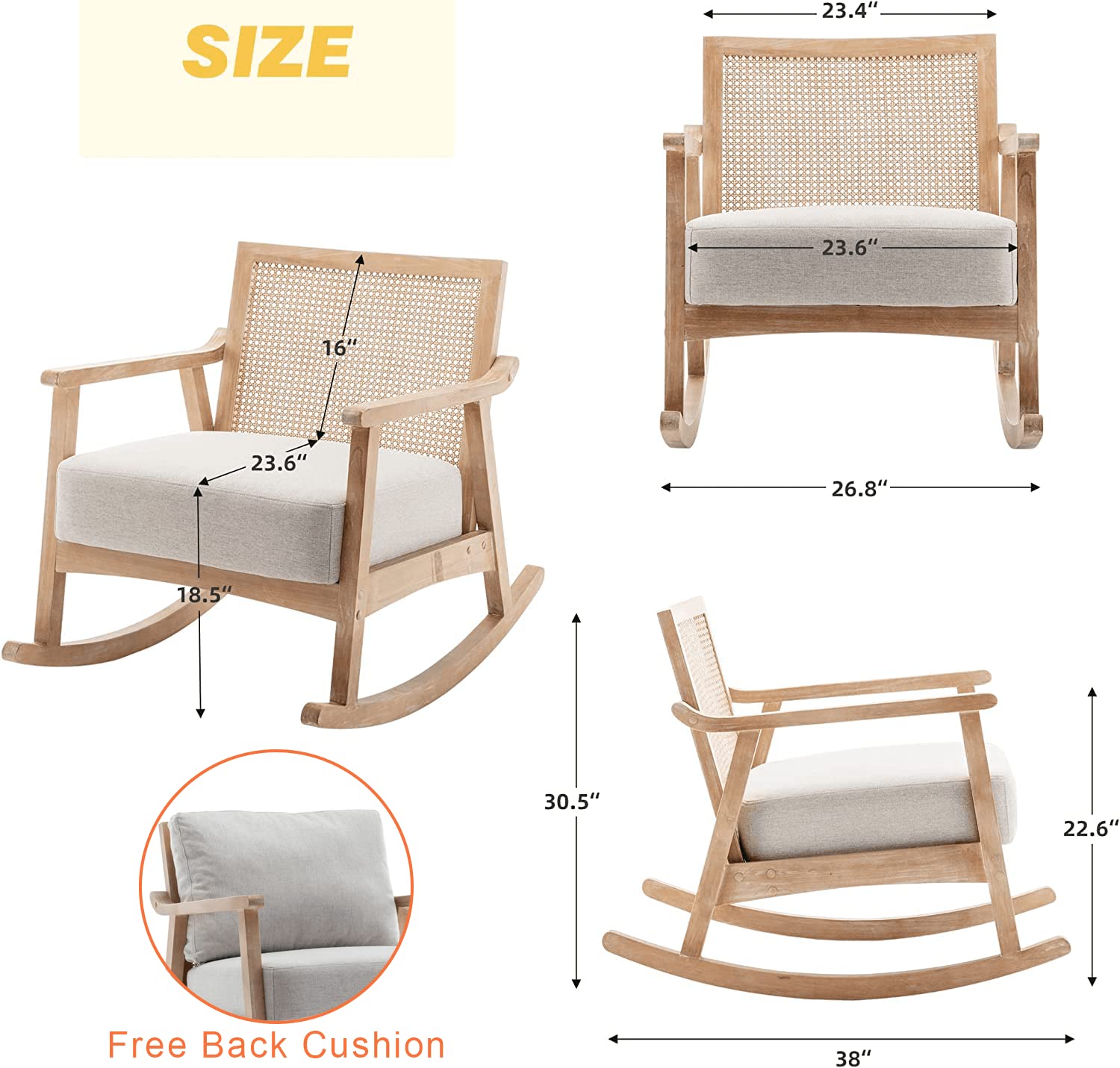 MELLCOM Nursery Rocking Chairs, Upholstered Glider Rocker with Solid Frame and Cushion, Comfy Accent Armchair for Nursery, Living Room and Bedroom