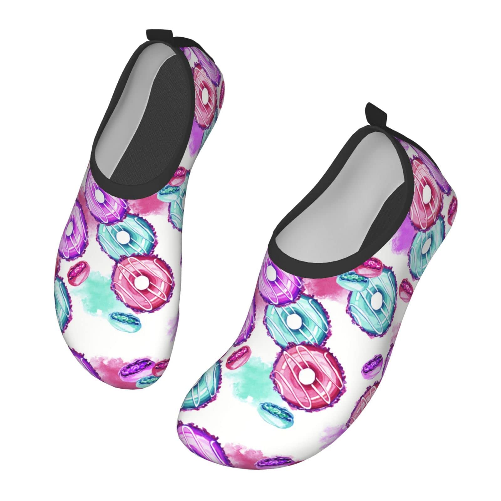 Donut Macarons Water Shoes for Men Women Aqua Socks Barefoot Quick-Dry Beach Swimming Shoes for Yoga Pool Exercise Swim Surf