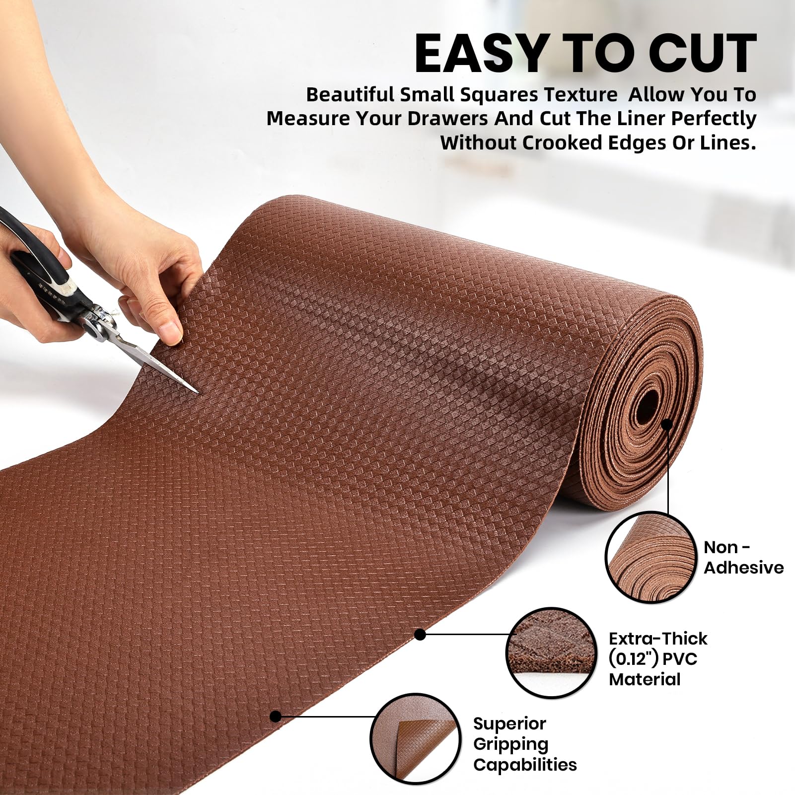 Drawer and Shelf Liner - Truly Non-Slip, Non-Adhesive, Kitchen Cabinet Liners - Heavy, Thick, Durable, Waterproof - Easy Cut to Fit and Protect Any Shelves, Tool Box, Bathroom Surfaces (Brown, 30 FT)