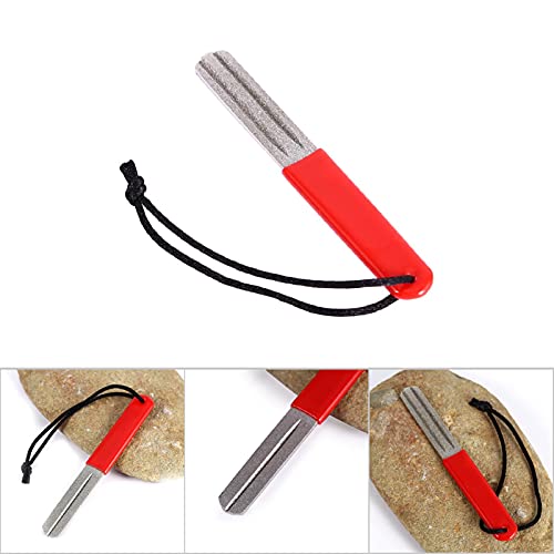 Demeras Fish Knife Grinding Tool, Fishing Sharpening Stone 2 Sided Durable Hook File Fishing Accessory with Plastic Handle for Outdoor Fishing for Side Sharpening(red, Double Groove)