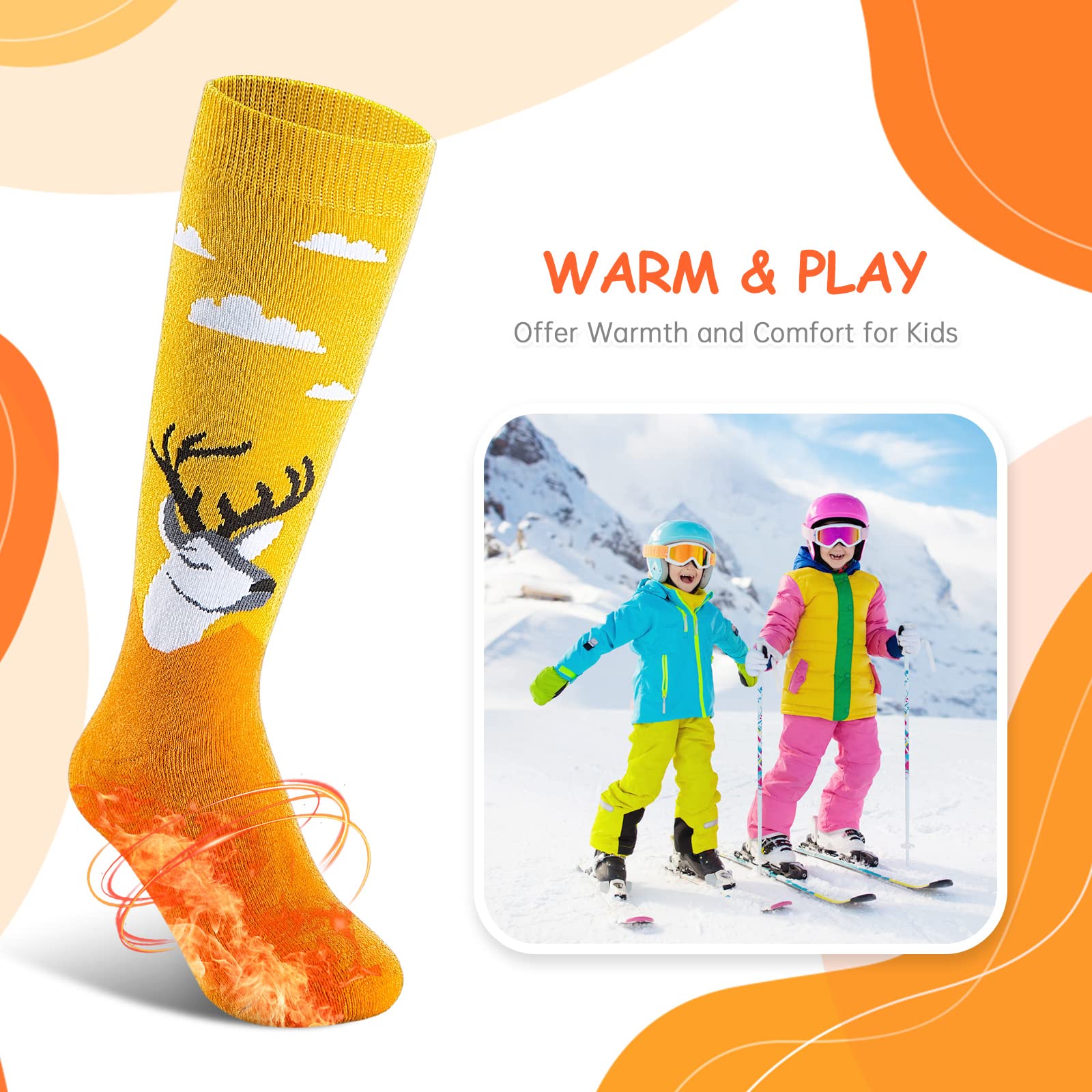 Cimkiz Ski Socks Kids School Clothes Winter Warm Thermal Snow For Boys Girls(2pack /3pack) (2-pack(yellow+gray), Medium(10-13))