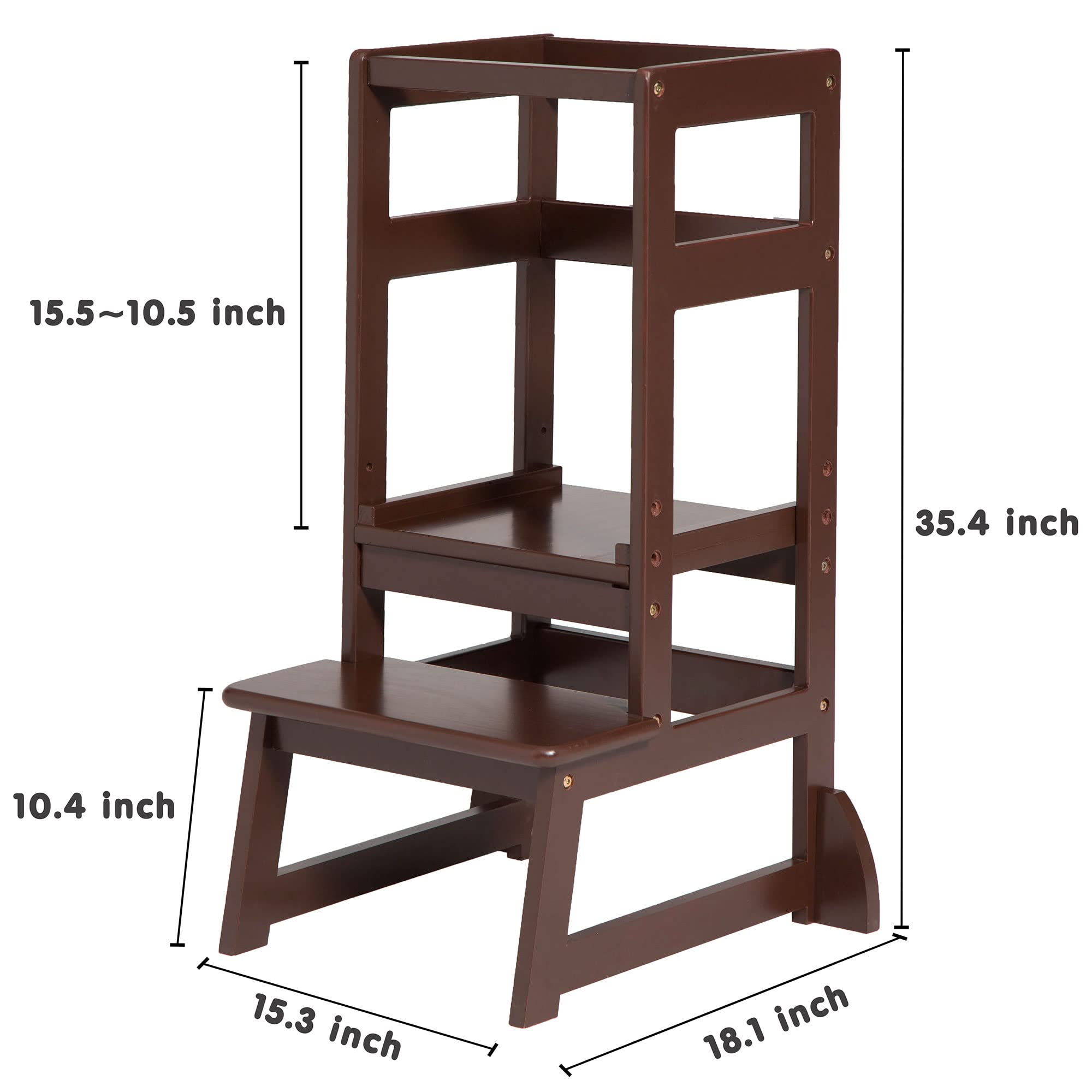 SDADI LT05E Mother's Helper Adjustable Height Kitchen Step Stool, Children Kids Toddlers Counter Level Learning Stool for Kitchen & Bathroom, Espresso