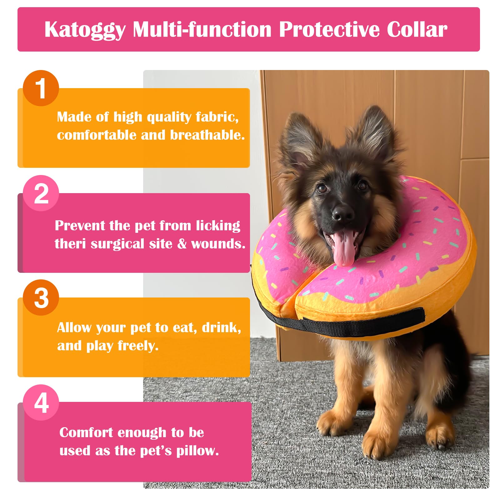 Katoggy Inflatable Dog Cone Collar for Dogs After Surgery, Soft Adjustable Blow up Donut Dog E-Collar for Small Medium Large Dog and Cats
