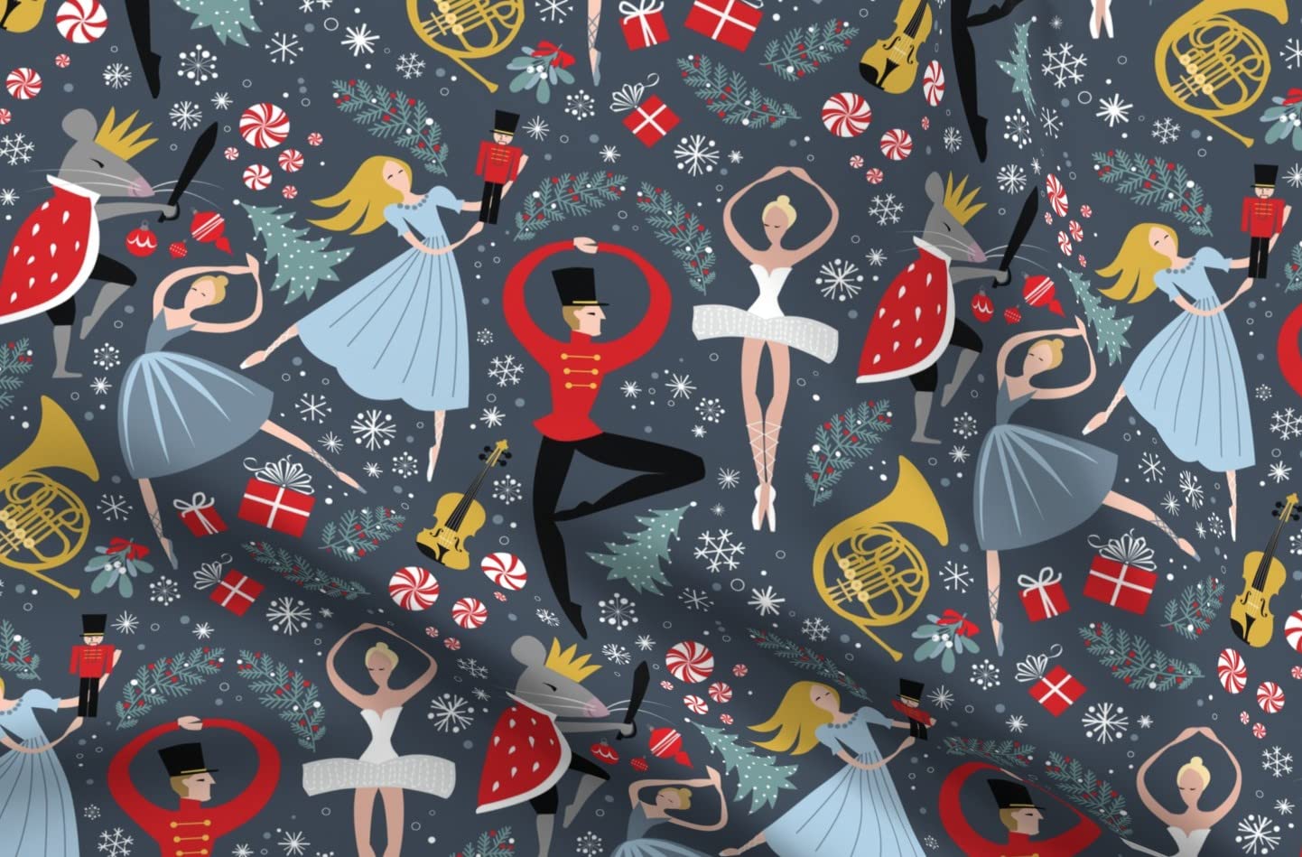 Spoonflower Fabric - Nutcracker Ballet Christmas Music Holiday Ballerina Printed on Petal Signature Cotton Fabric by The Yard - Sewing Quilting Apparel Crafts Decor