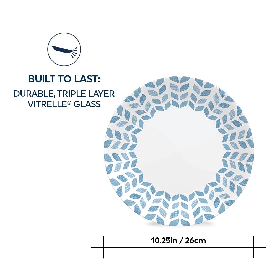 Corelle Global Collection Vitrelle 6-Piece Dinner Plate Set, Triple Layer Recycled Glass, Lightweight Eco-Friendly Round 10-1/4-Inch Plates Set, Northern Pines