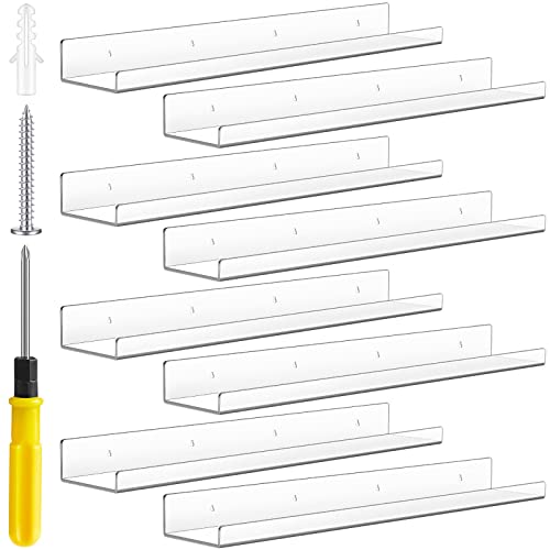 Yulejo Clear Acrylic Shelf, 24 Inches Invisible Floating Wall Ledge Bookshelf, Nursery Shelves, Display Shelves for Collectibles Kids Book Shelf Mounted Room Storage (8 Pack)