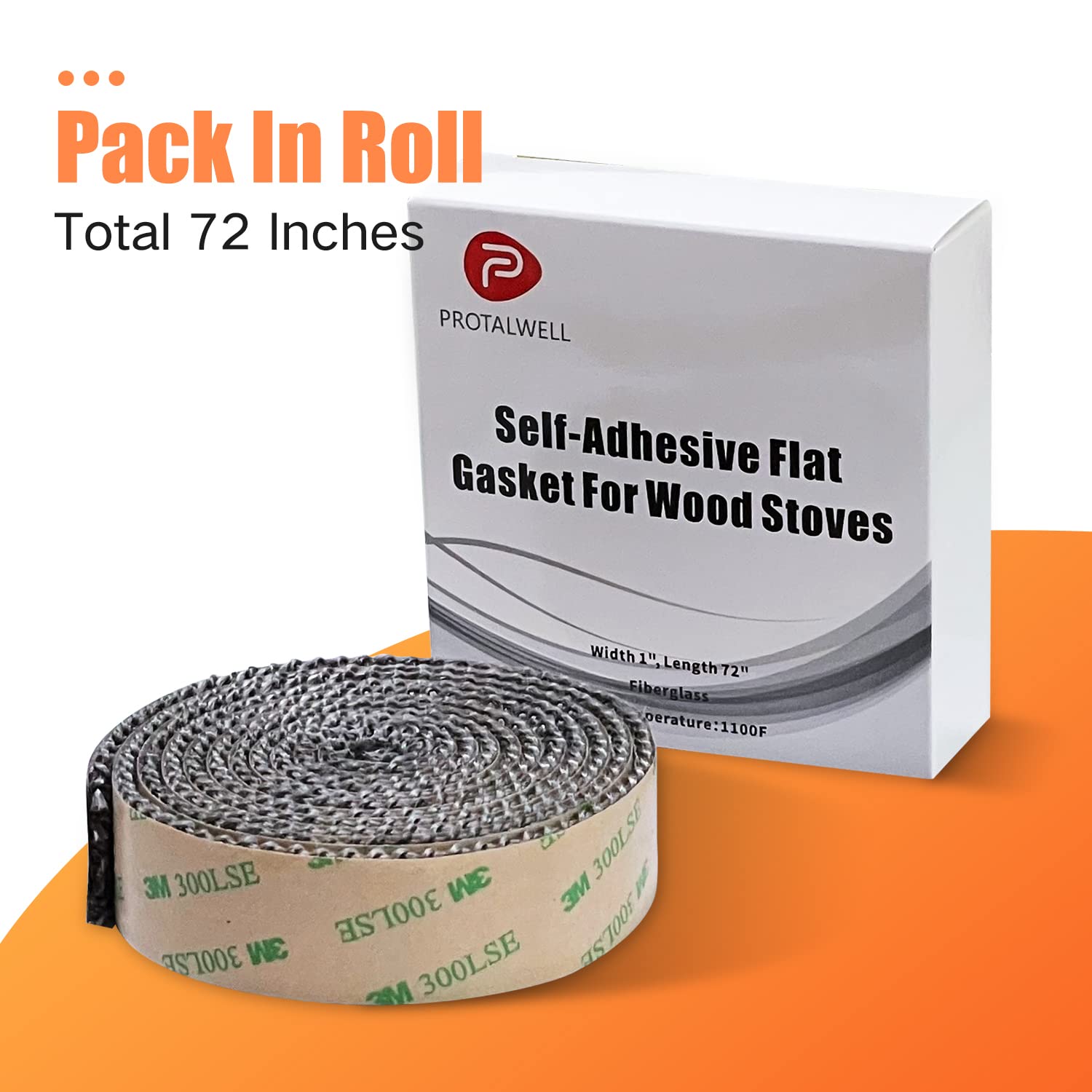 Stove Gasket Tape, Self Adhesive Flat Gasket for Stoves and Fireplaces, 1" Width 72" Length, High Temperature Fiberglass Flat Gasket Tape