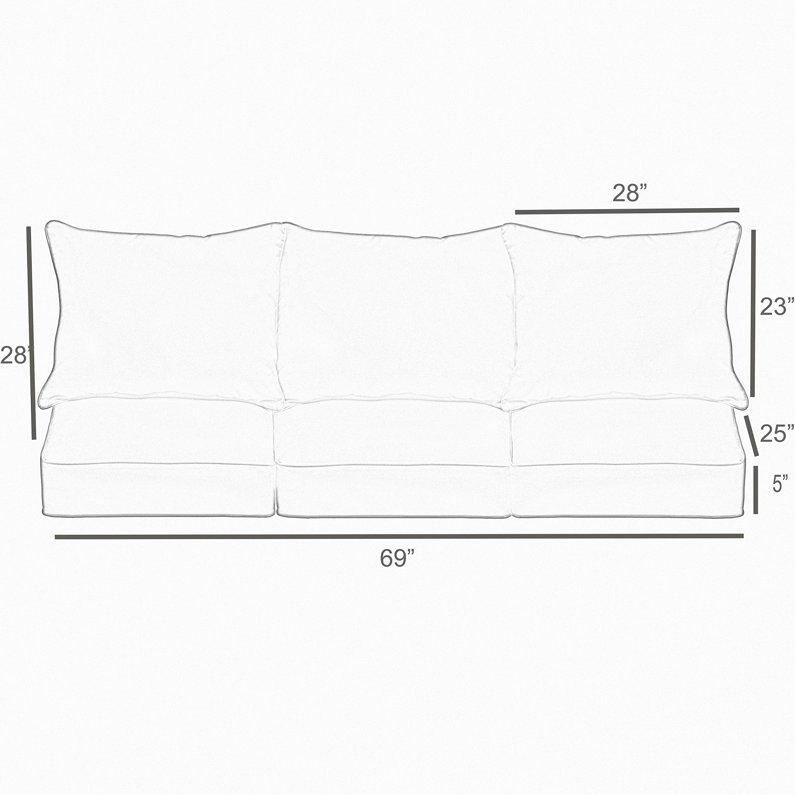Sorra Home Indoor or Outdoor Deep Sofa Seat Cushion Corded Edges, 6 Piece Set, Tan Beige