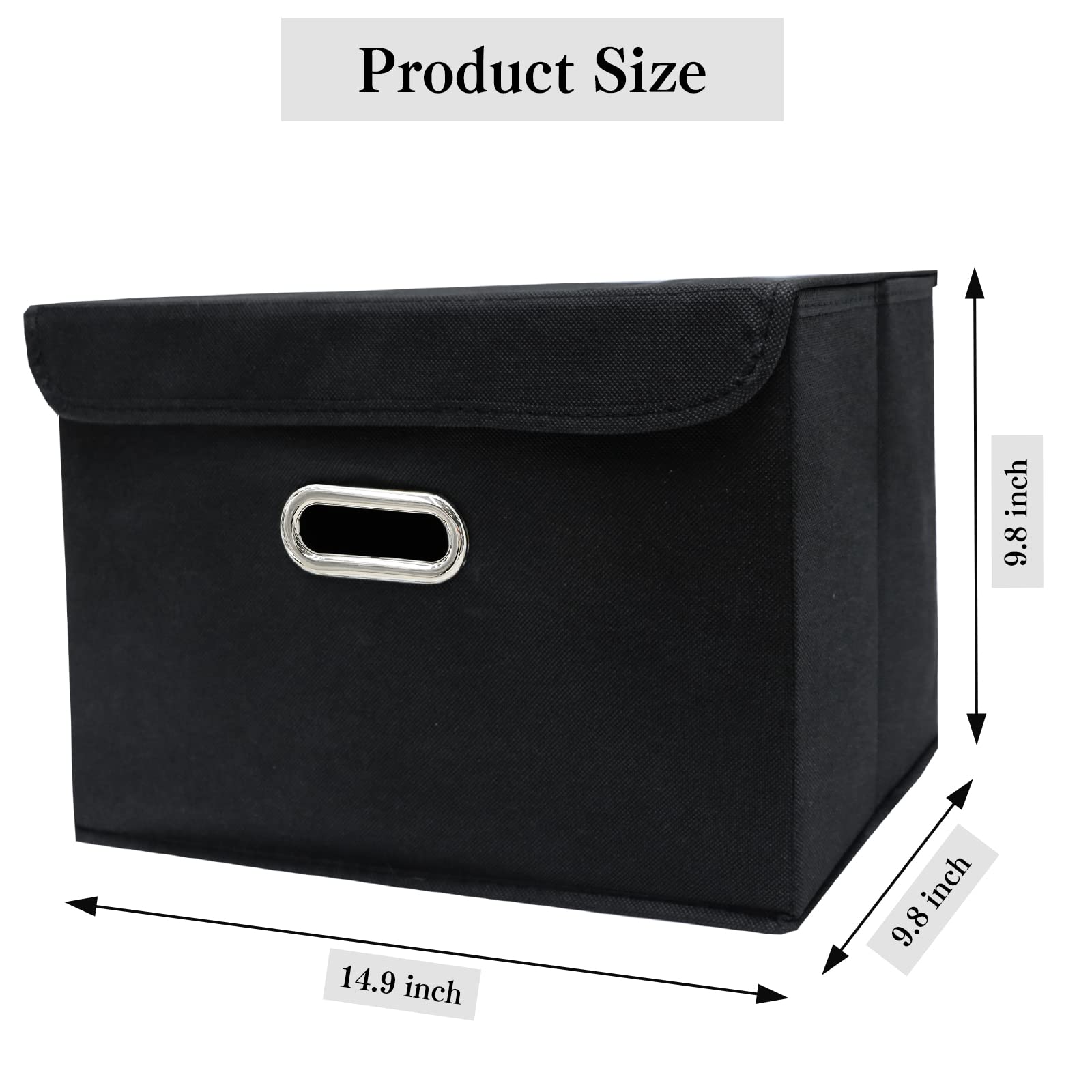 Yunkeeper Fabric Storage Bins with Lids Closet Organizers Foldable Cubes Basket with Handles for Home ，3 Pack Black
