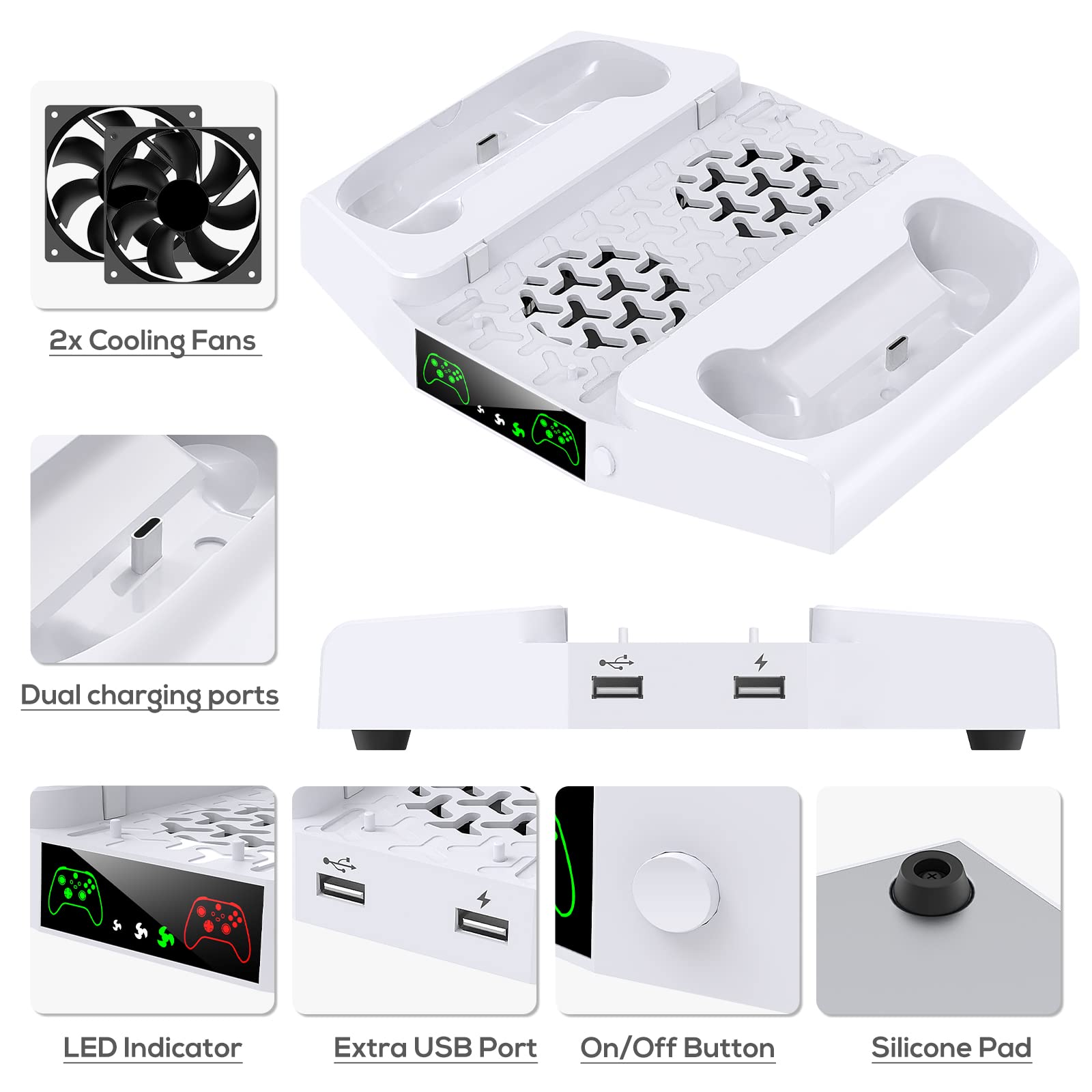 Cooling Stand for Xbox Series S with 2X 1400mAh Rechargeable Batteries, MENEEA Dual Charger Station for Xbox S Controller with Headset Holder & Adjustable Cooling Fan, for Xbox Series S Accessories