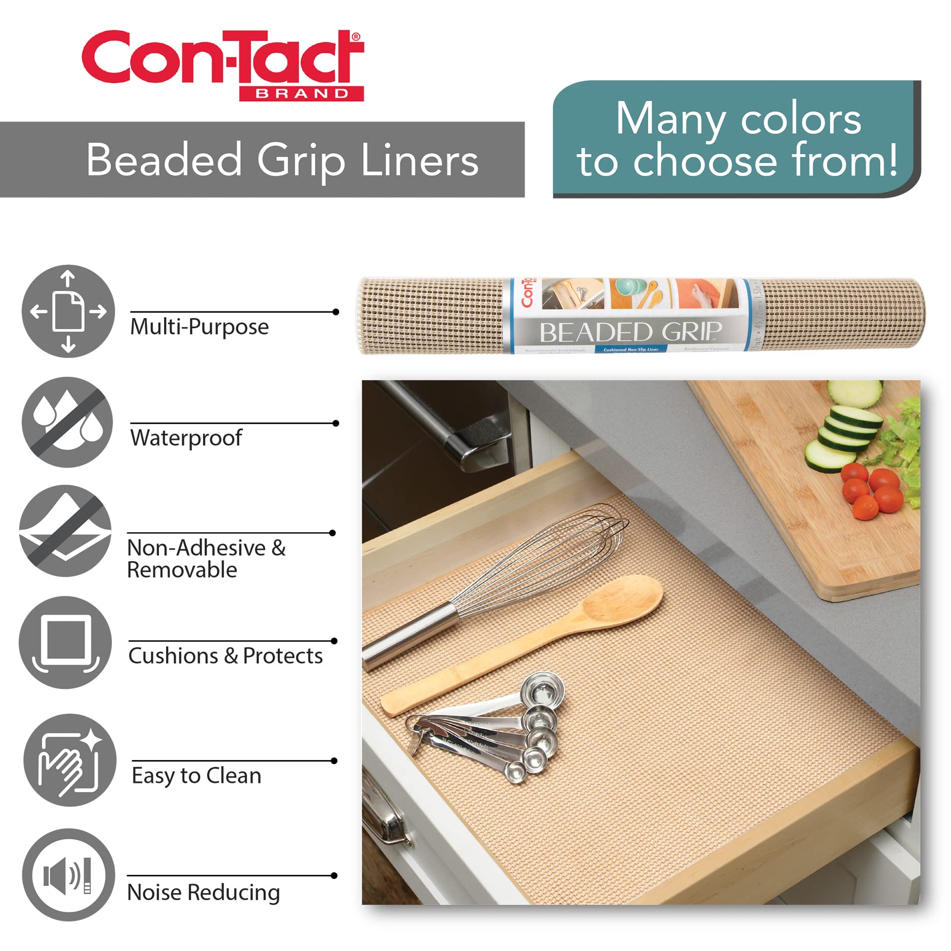 Con-Tact Brand, 18-Inches by 5-Feet, White Beaded Grip Adhesive Non-Slip Shelf and Drawer Liner