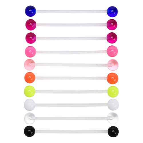 CrazyPiercing 10 Pcs Industrial Barbell Earrings 14G Bioflex Cartilage Earring Body Piercing Jewelry 38mm Bar Colorful Acrylic Balls