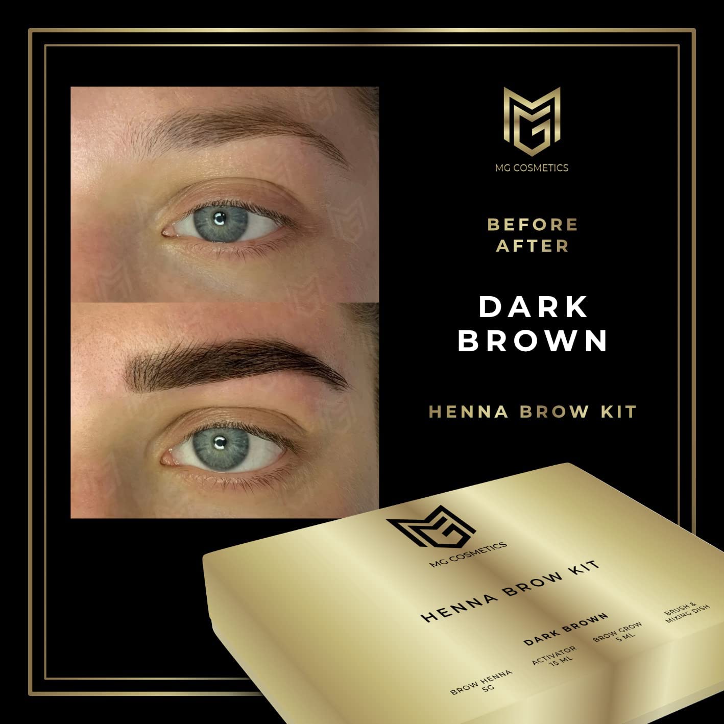 Eyebrow Henna Tint Kit Dyes Brow Hair | BONUS VIDEO TUTORIAL | Professional Salon & At Home DIY Brow Coloring kit | Vegan Cruelty Free | Complete Kit Instant Semi Permanent Coloring | MG COSMETICS