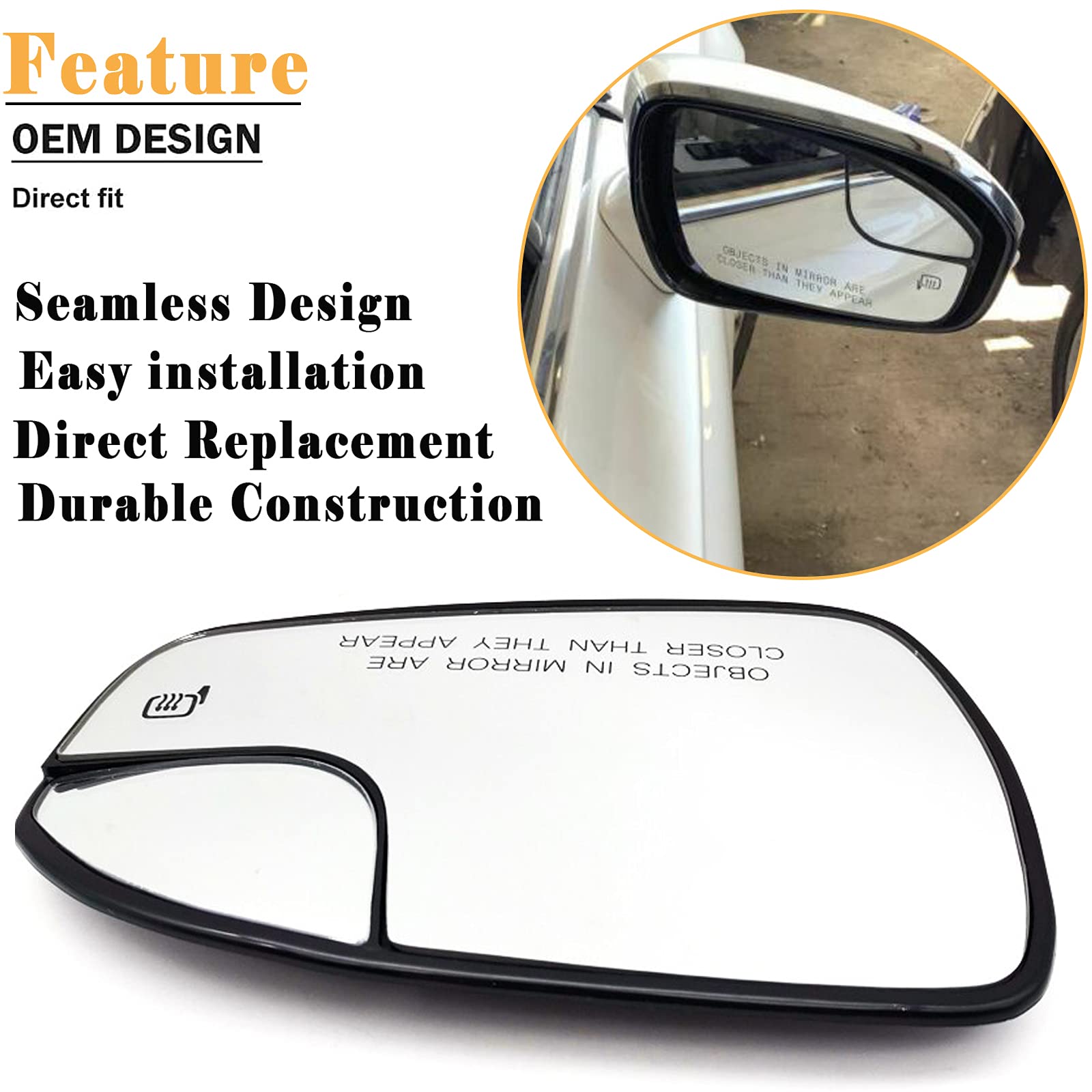 DS7Z17K707B Fusion Passenger Side Mirror Compatible with 2013-2020 Ford Fusion Right Power Heated Convex Mirror Glass