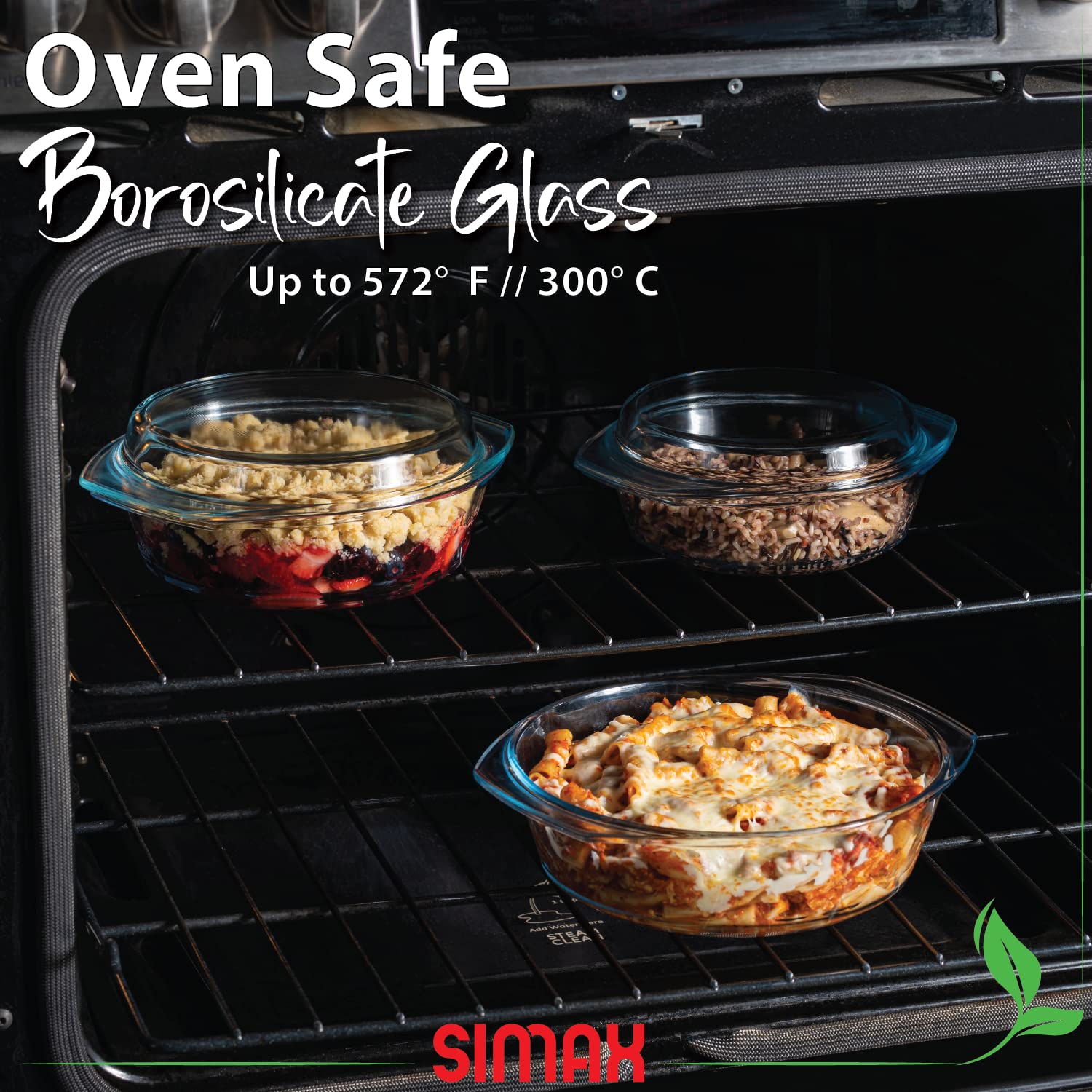 Simax Casserole Dish Set, Set of 3 Casserole Dish with Lid, Round Glass Cookware, Borosilicate Glass, Made In Europe 0.75 Quart, 1 Quart and 1.5 Quart Baking Dishes…