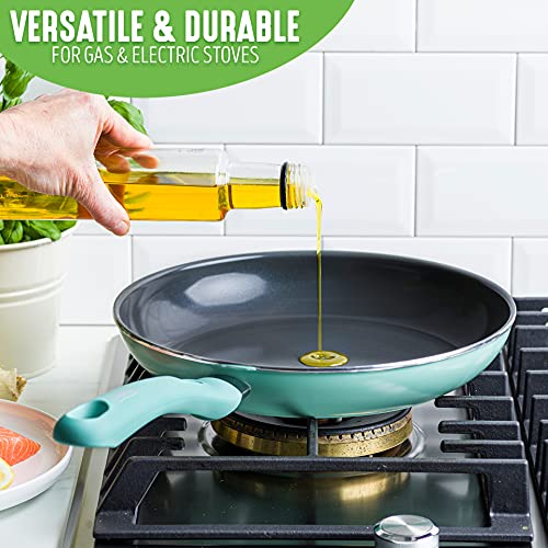 GreenLife Soft Grip Diamond Healthy Ceramic Nonstick, 11" Frying Pan Skillet with Lid, PFAS-Free, Dishwasher Safe, Turquoise