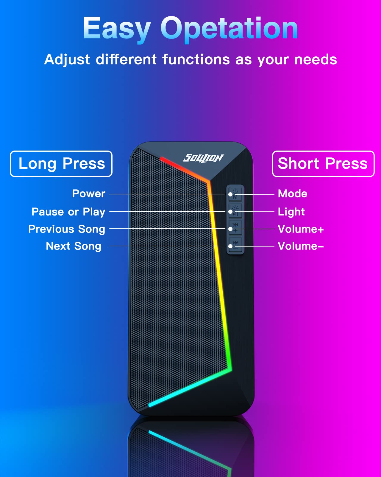 SOULION R40 Computer Speakers, USB/Bluetooth V5.3 Desktop Speakers for PC Monitor Gaming, with Customize 6 Lighting Effects, 2.0 Channel Surround Stereo & Quality Bass