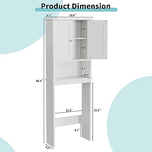 Shintenchi Over The Toilet Storage Cabinet, Bathroom Shelf Organizer with Anti-Tip Device Small Freestanding Space Saver with Adjustable Shelf,White