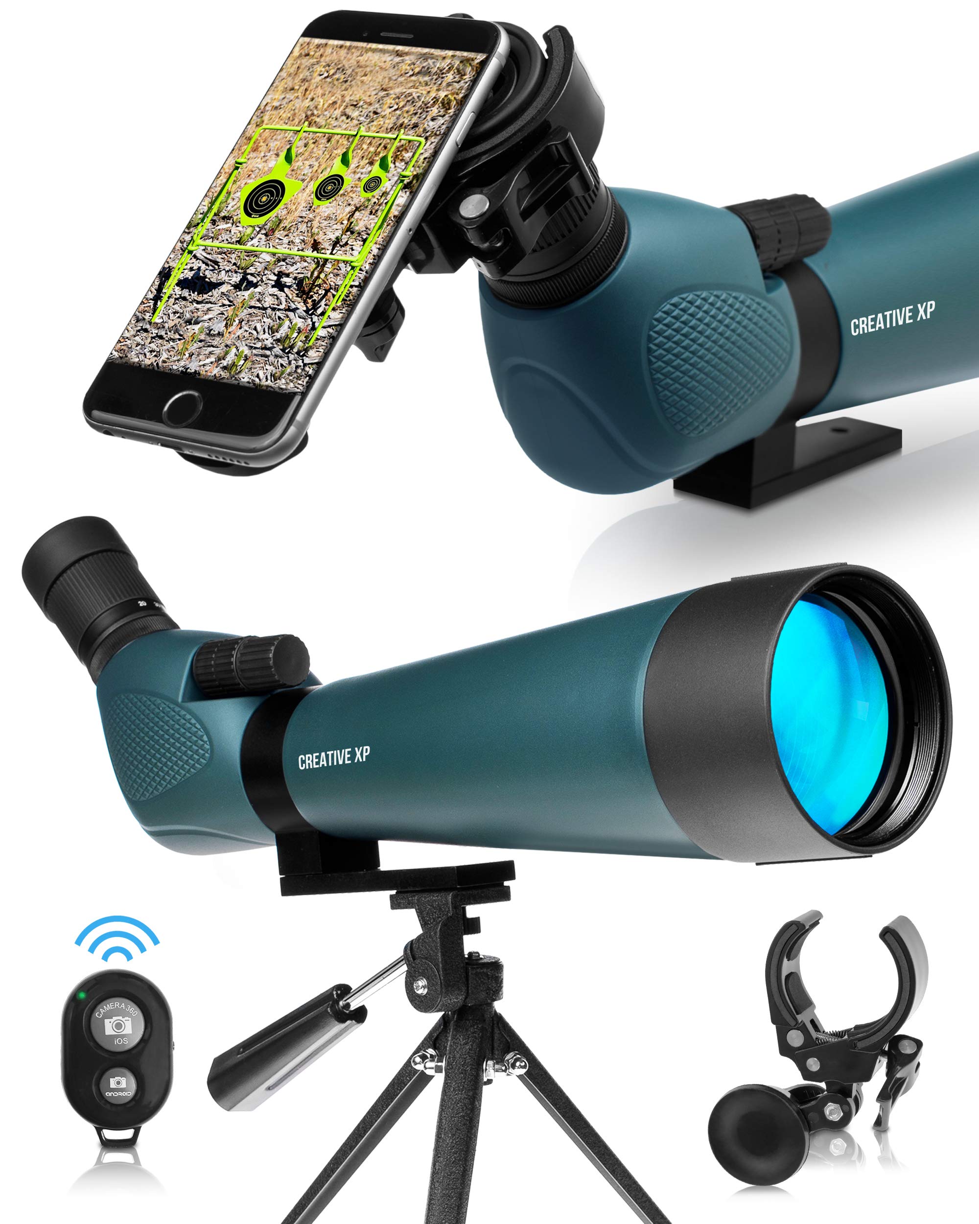 CREATIVE XP Spotting Scopes - 20x60 80mm ED Spotter Scope for Hunting, Target Shooting, Bird Watching, Astronomy - IP67 Waterproof Spotting Scope w/Photo Clicker, Tripod & Phone Adapter, Green