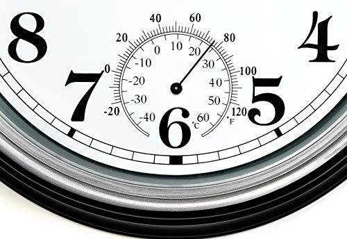 SMILEMARY 12-Inch Indoor/Outdoor Retro Silent Non-Ticking Waterproof Wall Clock with Thermometer,Battery Operated Quality Quartz Round Clock Wall Decorative for Patio/Home
