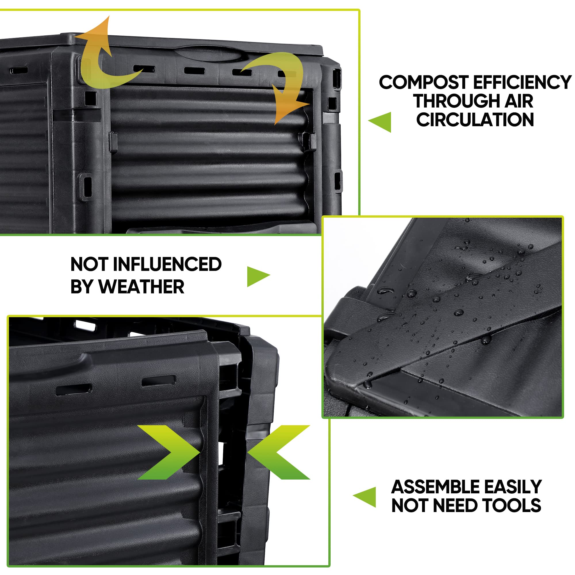 LEMY Garden Compost Bin, 80 Gallon Outdoor Compost Box for Fast Creation of Fertile Soil, Large Capacity, Black