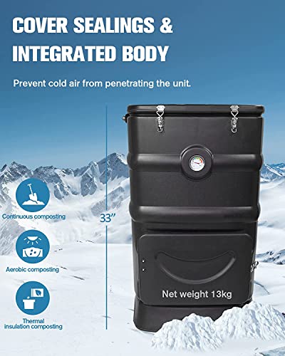 Insulated Compost Bin with Ventilation System - Quickly Composting All Year Round,A Reservoir at The Bottom Design to Collect The Leachate (30 Gal,Black)
