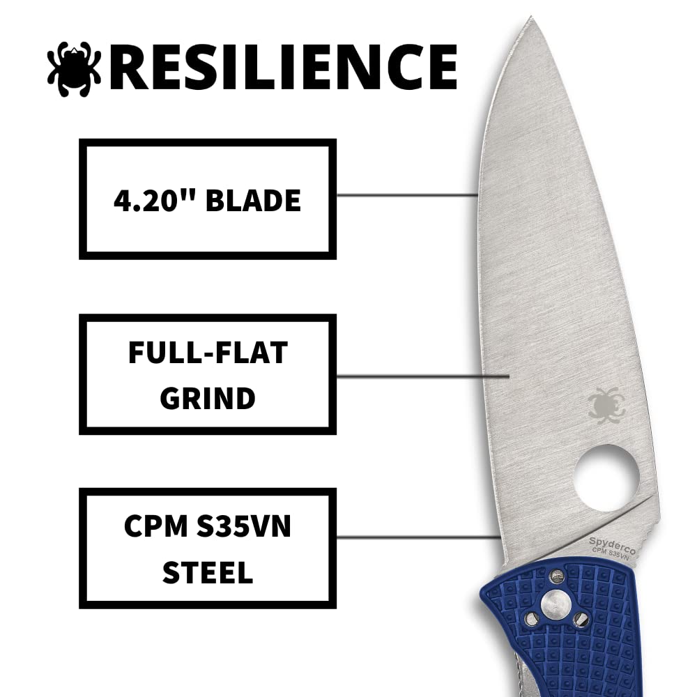Spyderco Resilience Lightweight Folding Knife with CPM S35VN Stainless Steel Blade and Durable Blue FRN Handle - PlainEge - C142PBL