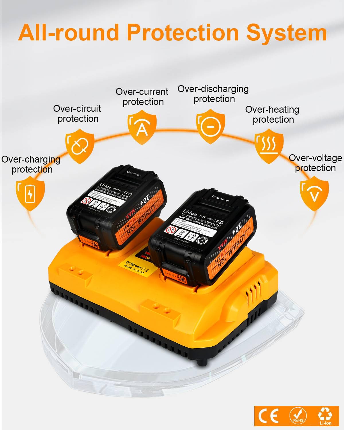 Lenoya Upgraded 20v 2Packs Replacement for Dewalt 20V Max Battery 7000mAh and DCB102 Charger Comaptible with Dewalt DCD DCF DCG Series Cordless Power Tools and 12V/20V Battery Charger Orange