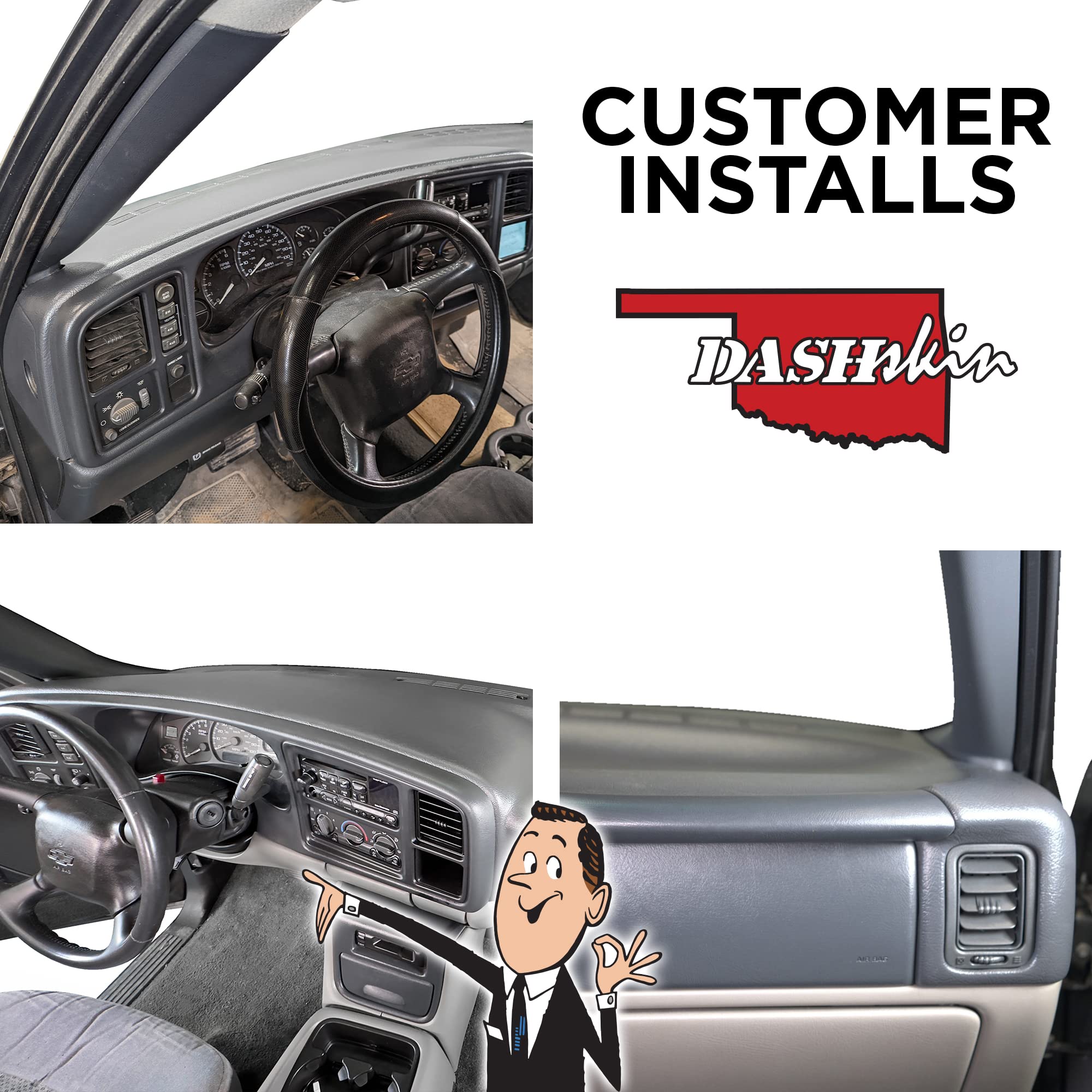 DashSkin USA Glue-on Molded Dash Cover Compatible with 00-06 GM SUVs (exc Escalade & Z71) and 99-06 Pickups in Dark Pewter (Dark Grey) - Easy Cracked Dashboard Fix - Made in America