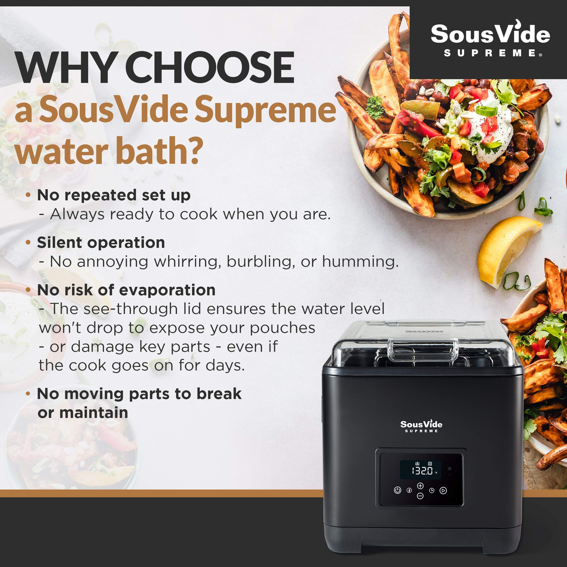 SousVide Supreme Touch 9 Liter | Sous Vide Water Oven | Accurate and Stable Temperature | Touch Control Water Bath Cooker | Quiet Operation