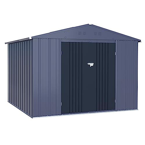 VEIKOU 8' x 10' Metal Storage Shed with Thickened Galvanized Steel, Lockable Door, Air Vents, Garden Tool Storage Shed for Outdoor Patio, Gray