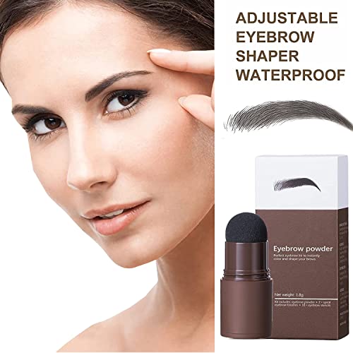 Eyebrow Stencil Kit, One Step Brow Powder Stamp Makeup with 10 Reusable Eyebrow Stencils&2 Eyebrow Pen Brushes, Professional Waterproof Brow Powder Stamp (Dark Brown)