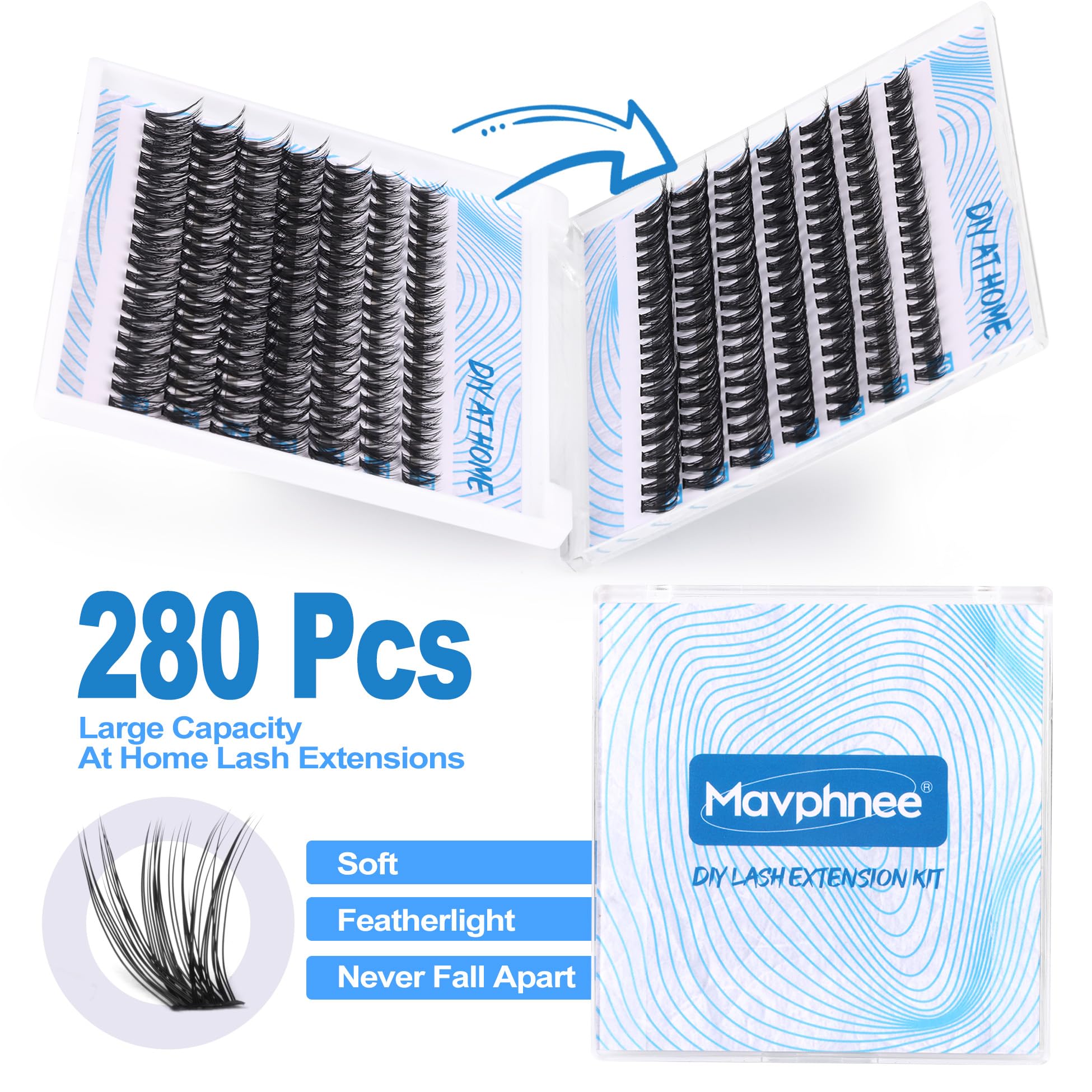 DIY Lash Extension Kit 280 Pcs Cluster Lashes Kit Wispy CC Curl Eyelash Extension Kit 10-16MM Mixed Lengths Eyelash Clusters with Lash Bond and Seal and Remover Kit by Mavphnee