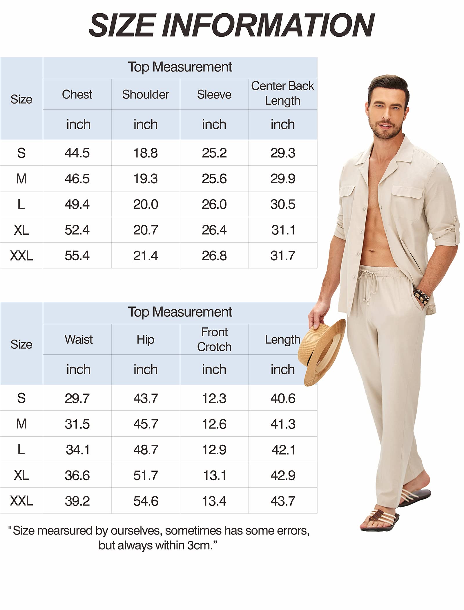 COOFANDY Men Beach Outfits Sets 2 Pieces Cotton Linen Button Down Shirt and Casual Loose Trousers Summer Suit